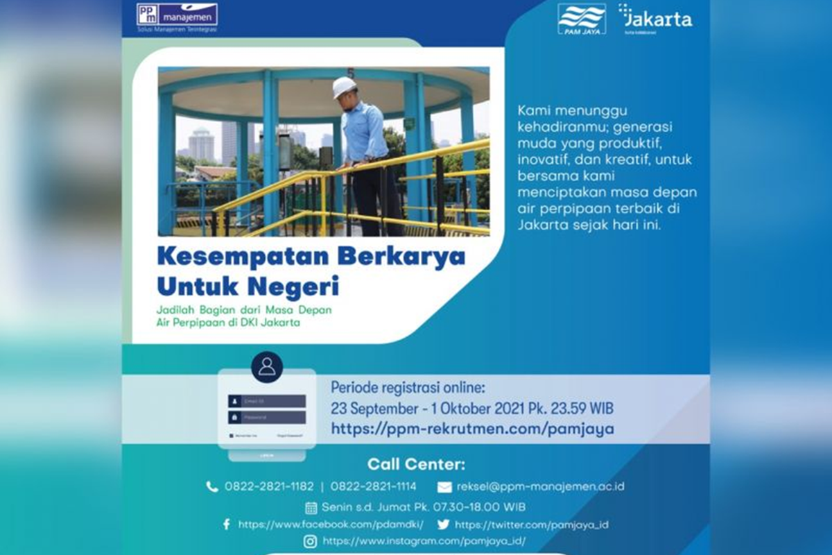 Lowongan Kerja BUMD PAM Jaya, Cek Syarat, Posisi, dan Cara Daftarnya!