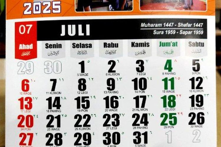 Kalender Juli 2025: Cek Tanggal Merah, Hari Besar, Weton Jawa, dan ...