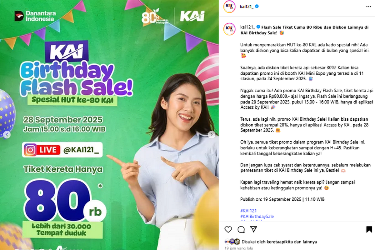 Tiket Kereta Rp 80.000 HUT KAI Bisa Dibeli 28 September 2025, Ini Caranya