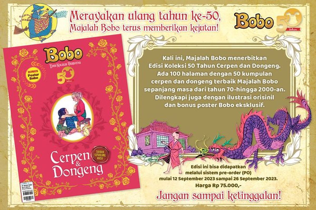 Pre-Order Majalah Bobo Cerpen dan Dongeng Edisi Koleksi Terbatas 50 Tahun Sudah Dibuka