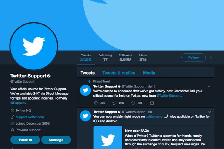Foto : Twitter Resmikan Mode Malam untuk Desktop