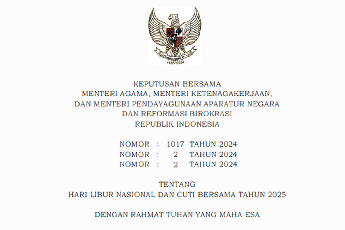 Daftar Tanggal Merah dan Cuti Bersama 2025, Unduh SKB 3 Menteri-Kalender 2025 di Sini