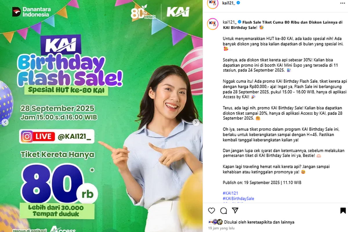 KAI Hadirkan Flash Sale Tiket Kereta Rp 80.000, Cek Jadwal dan Syaratnya