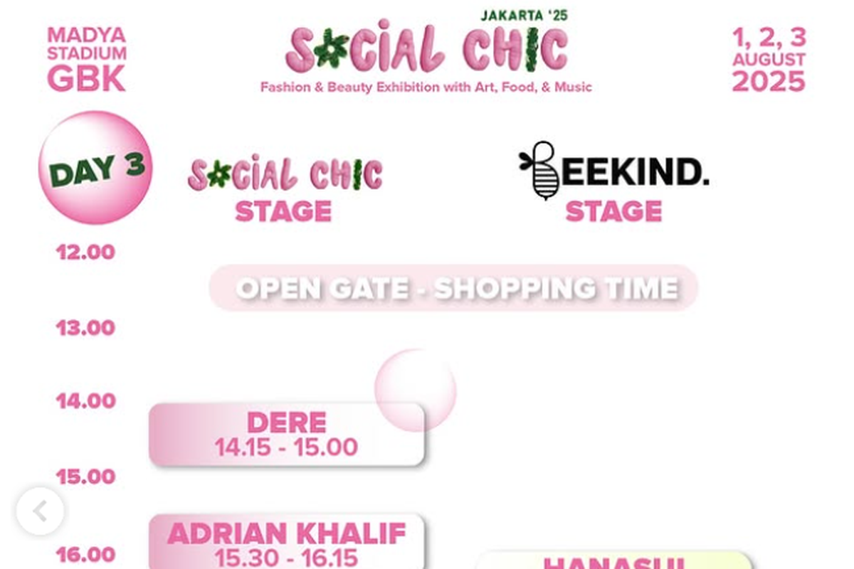 Rundown Social Chic 2025 Hari Terakhir, Ada Bernadya dan Juicy Luicy