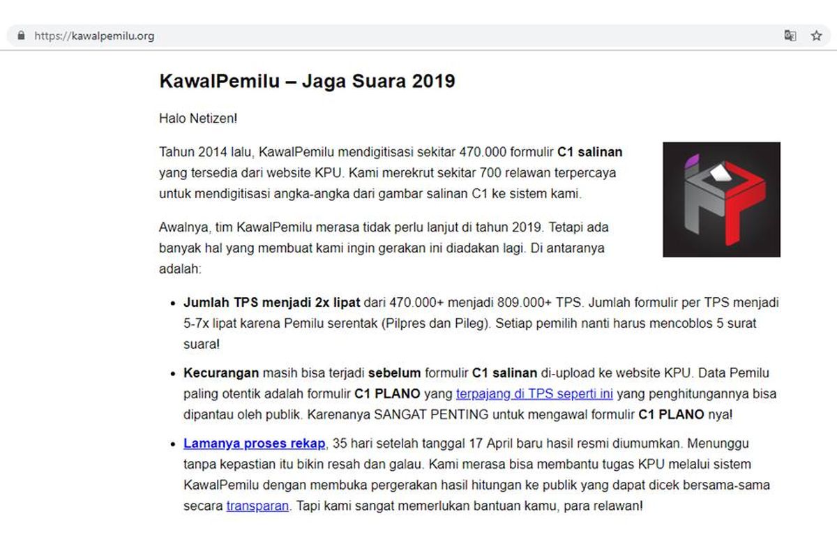 Kawalpemilu.org dan Netgrit Ajak Masyarakat Kawal Rekapitulasi Suara, Ini Caranya!