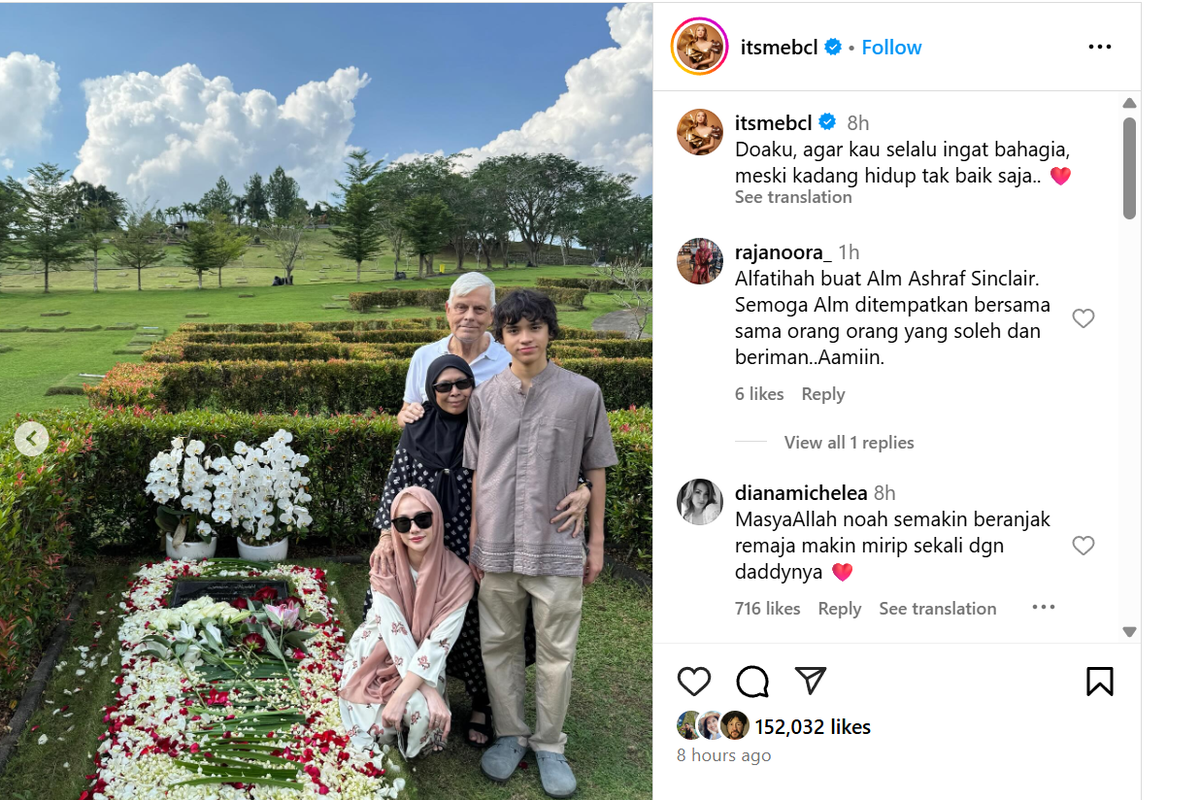 Momen BCL Ziarah ke Makam Ashraf Bersama Noah dan Orangtua Mendiang