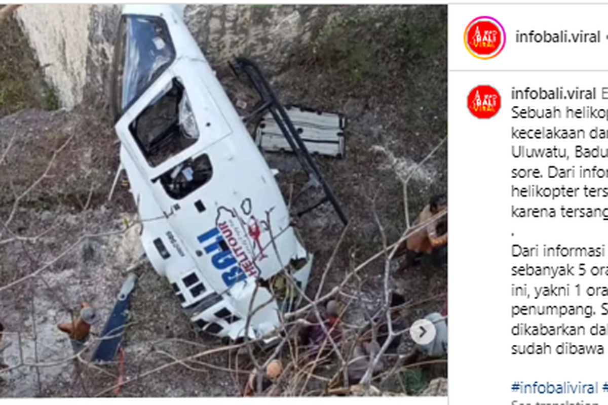Helikopter Jatuh di Pecatu Bali Diduga Tersangkut Tali Layang-layang, Ini Kata Polisi
