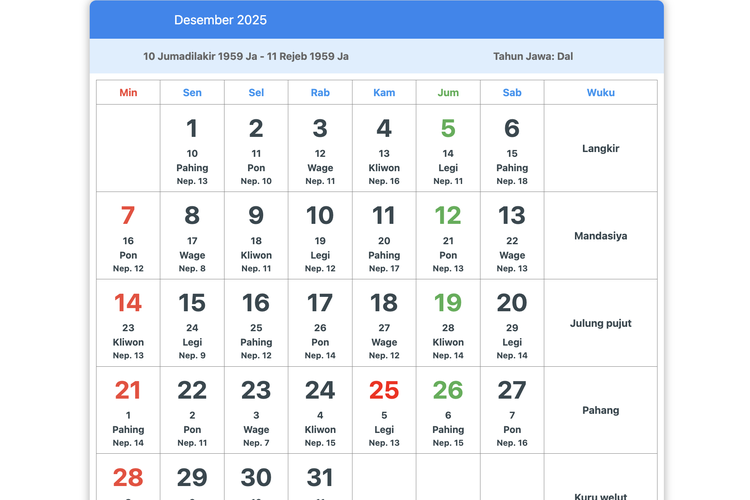 Kalender Desember 2025: Ada Tanggal Merah, Cuti Bersama, dan Long Weekend