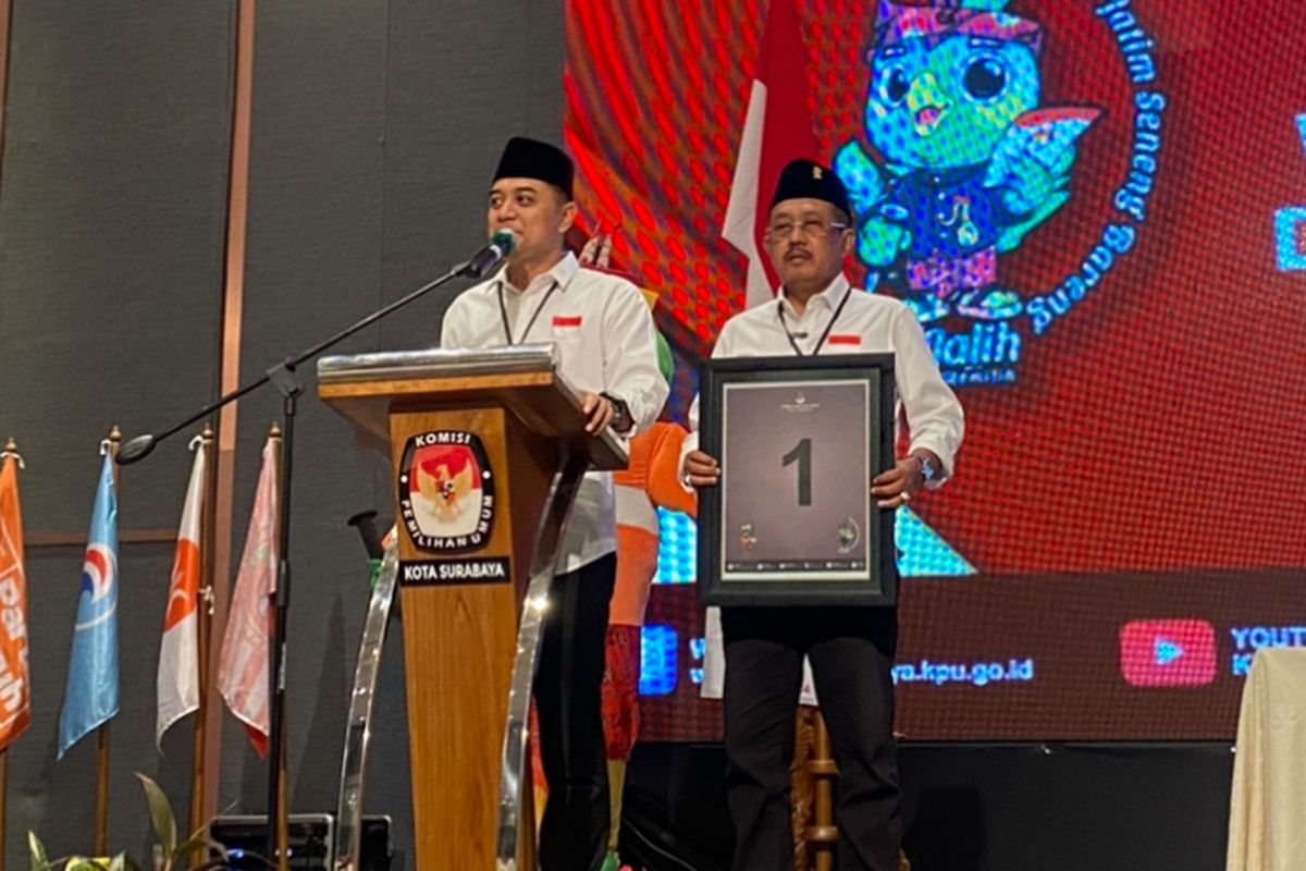 Lawan Kotak Kosong, Eri-Armuji Dapat Nomor Urut 1 dalam Pilkada Surabaya