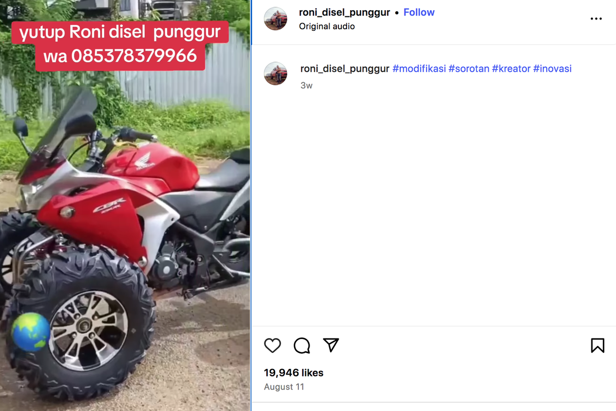 Honda CBR Berubah Jadi Roda Empat ala ATV, Hasil Modif Bengkel Rumahan