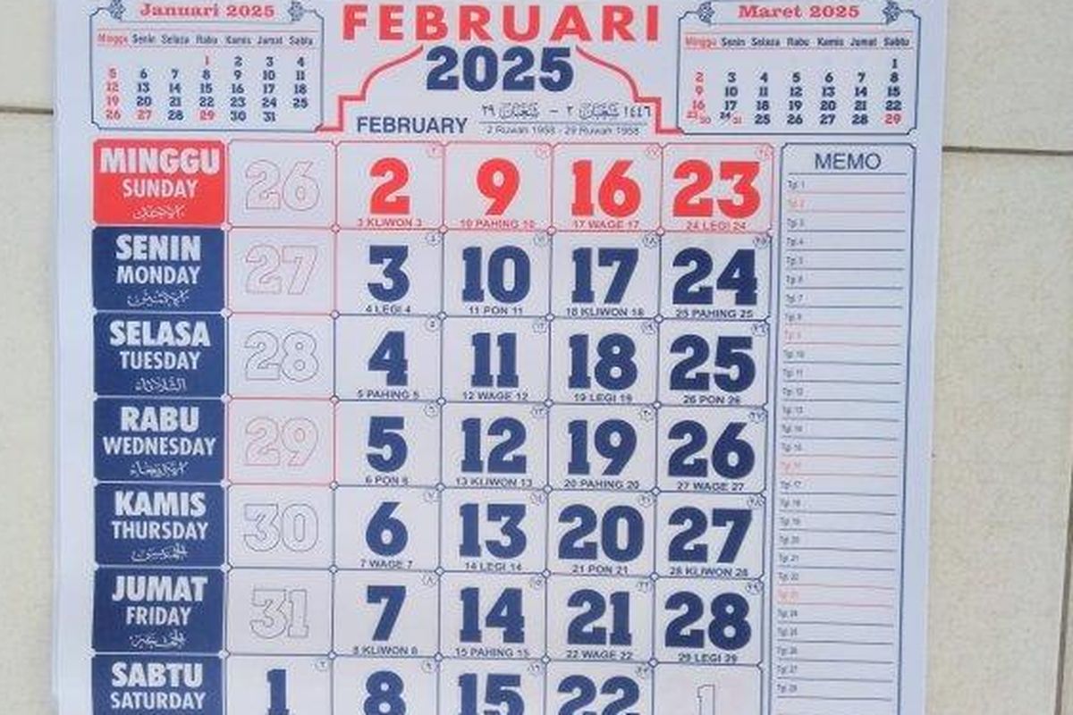Cek, Kalender Februari 2025 dengan Tanggal Merahnya
