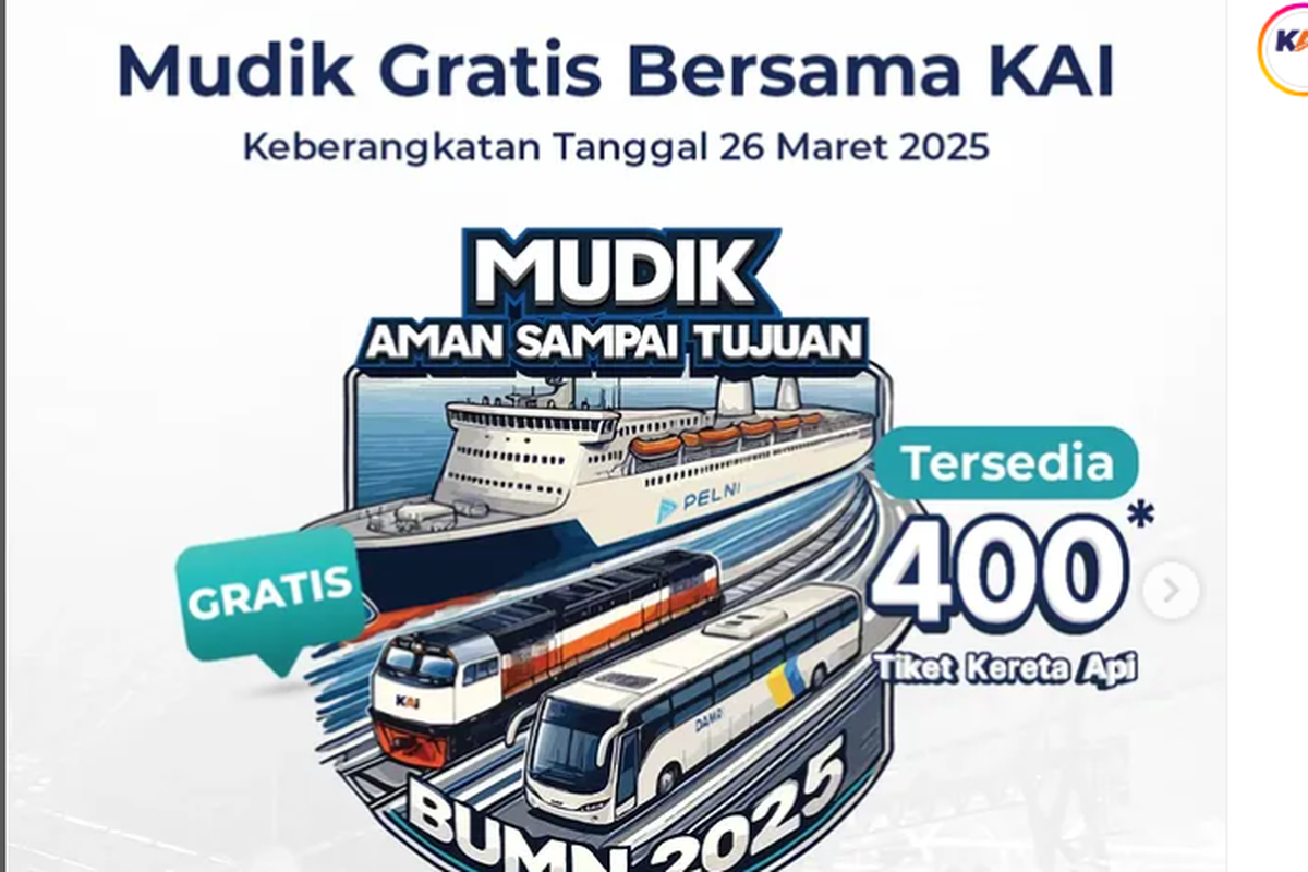 Mudik Gratis KAI 2025 Dibuka Hari Ini, Berikut Syarat dan Rute Tujuannya