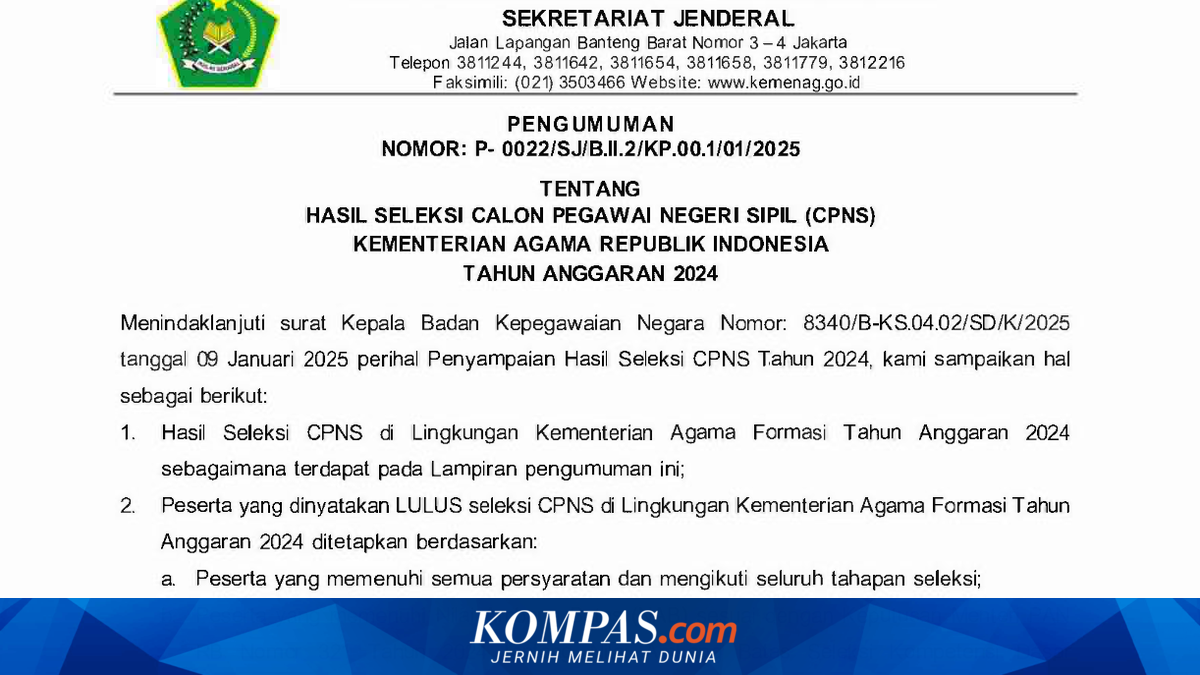 Link Hasil Seleksi CPNS Kemenag 2024 Pdf, Ada Daftar Nama Peserta yang ...