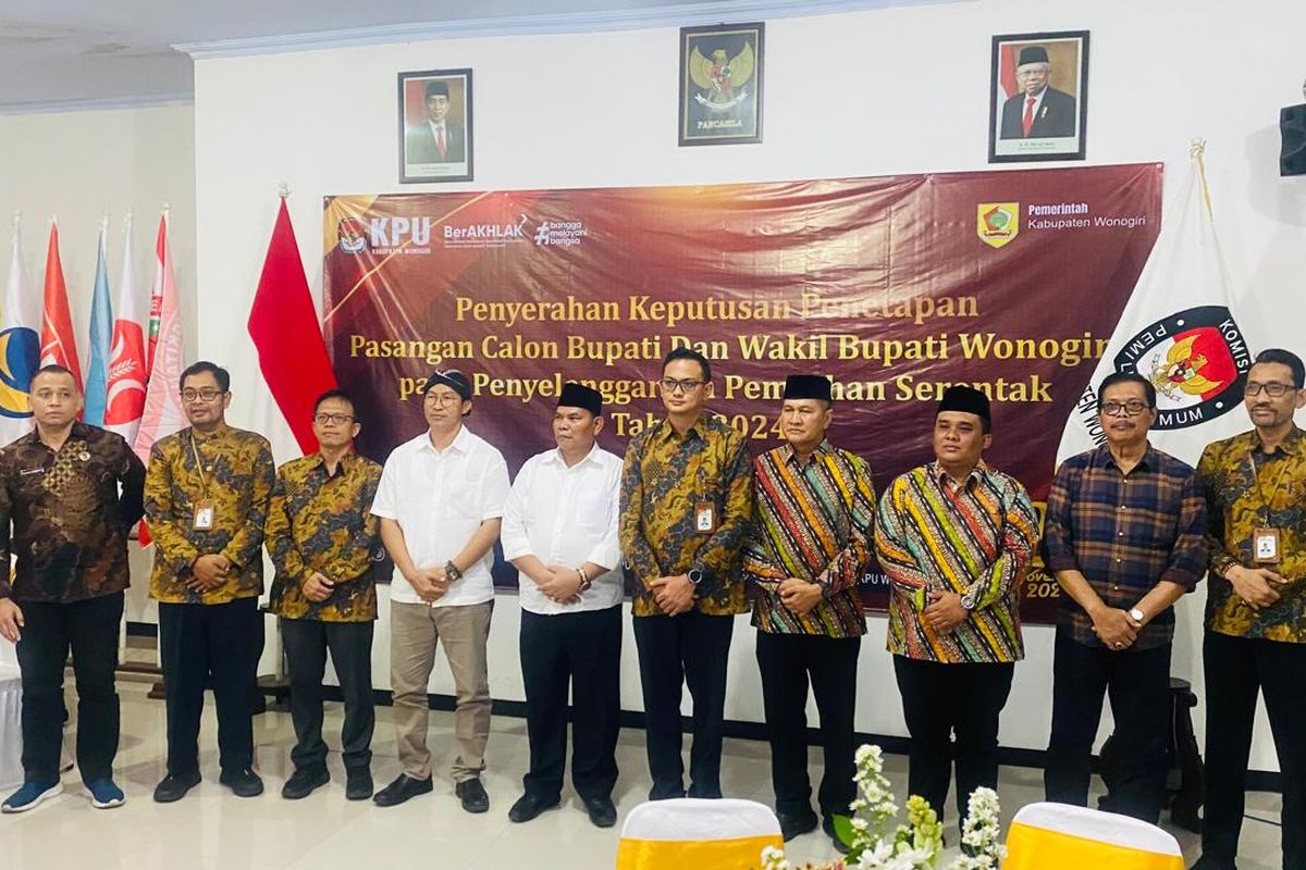 KPU Tetapkan Paslon Pilkada Wonogiri 2024, Tarso-Teguh dan Setyo-Imron