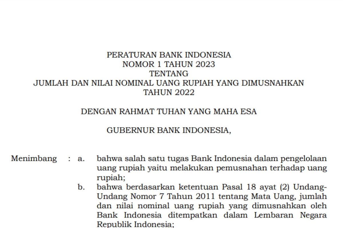 BI Musnahkan Uang Senilai Rp 189 Triliun Sepanjang Tahun 2022