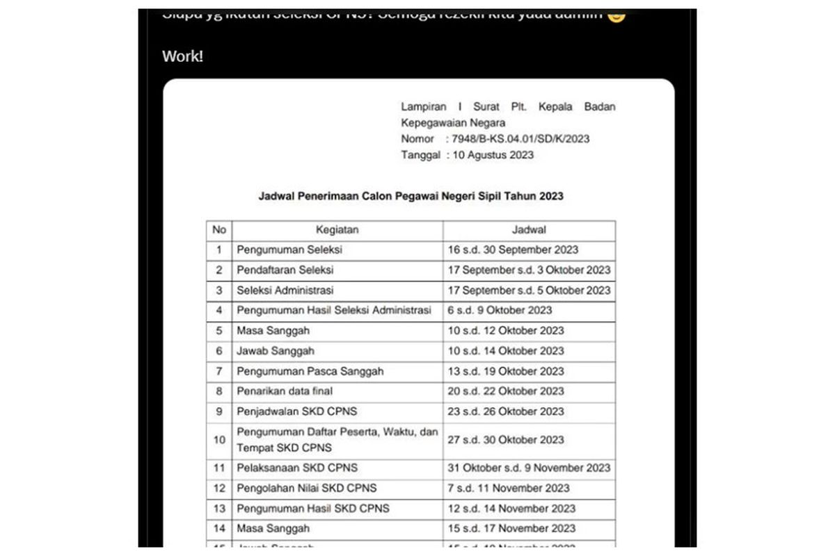 Beredar Jadwal Penerimaan CPNS pada 17 September 2023, Ini Kata BKN