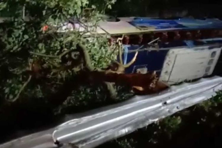 Bus Terguling Masuk Parit Km 178 Tol Cipali, 1 Penumpang Tewas
