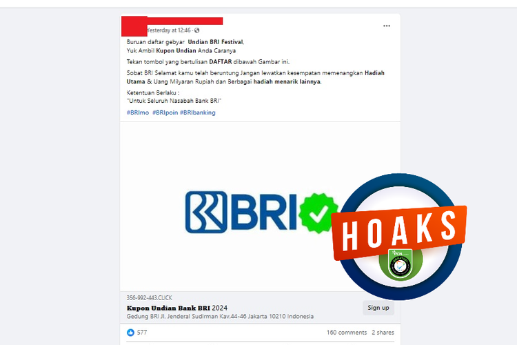 [HOAKS] Tautan Pendaftaran Undian BRI Festival