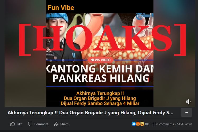 [HOAKS] Dua Organ Brigadir J Hilang, Dijual Ferdy Sambo Rp 4 Miliar