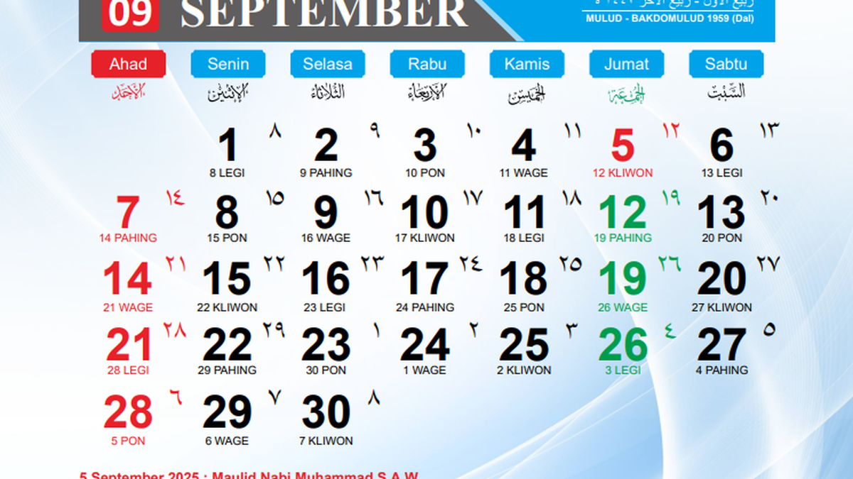Kalender September 2025: Jadwal Libur Nasional, Long Weekend, dan ...