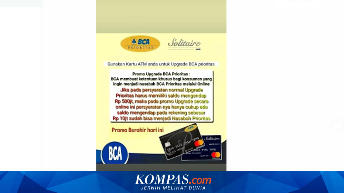 Viral Iklan Upgrade BCA Prioritas Rp 10 Juta, BCA: Sudah Pasti Itu ...