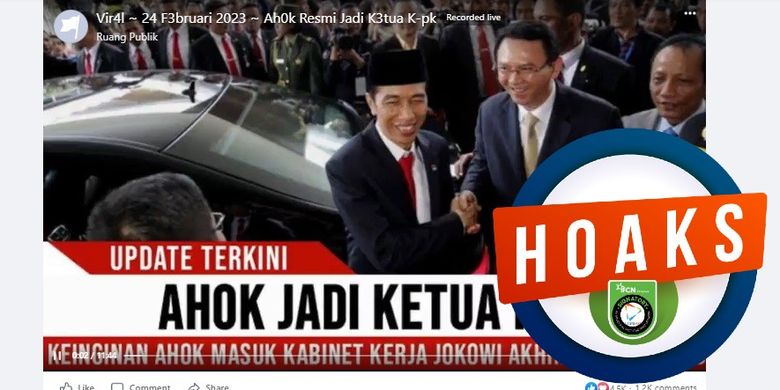 [HOAKS] Ahok Resmi Jadi Ketua KPK pada 24 Februari 2023