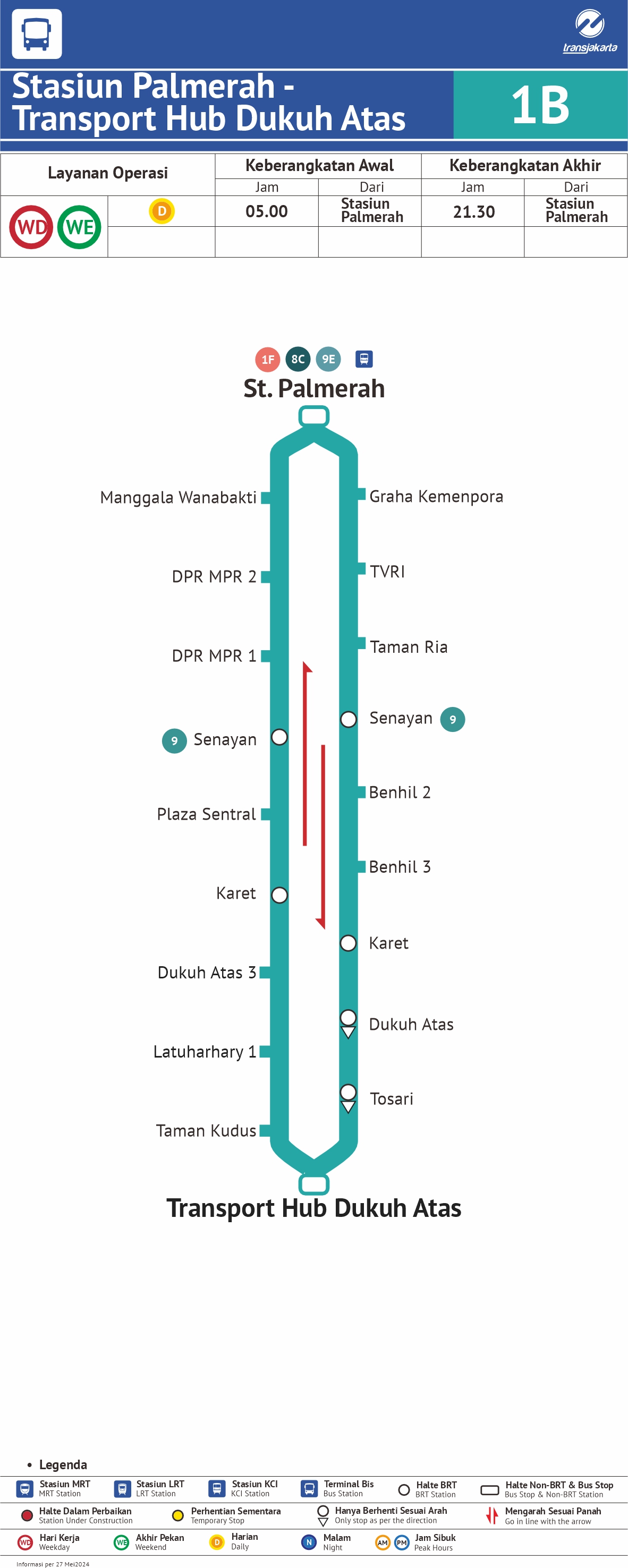 Rute Transjakarta 1B Stasiun Palmerah-Dukuh Atas